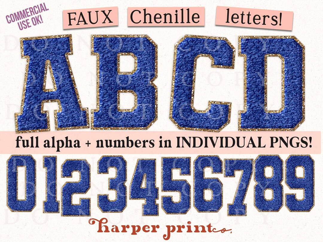 Royal Blue and Gold Faux Chenille Alphabet PNG Varsity Letters ...