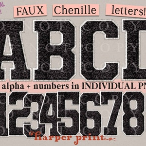 Black and White Faux Chenille Alphabet PNG Varsity Letters, Sublimation ...