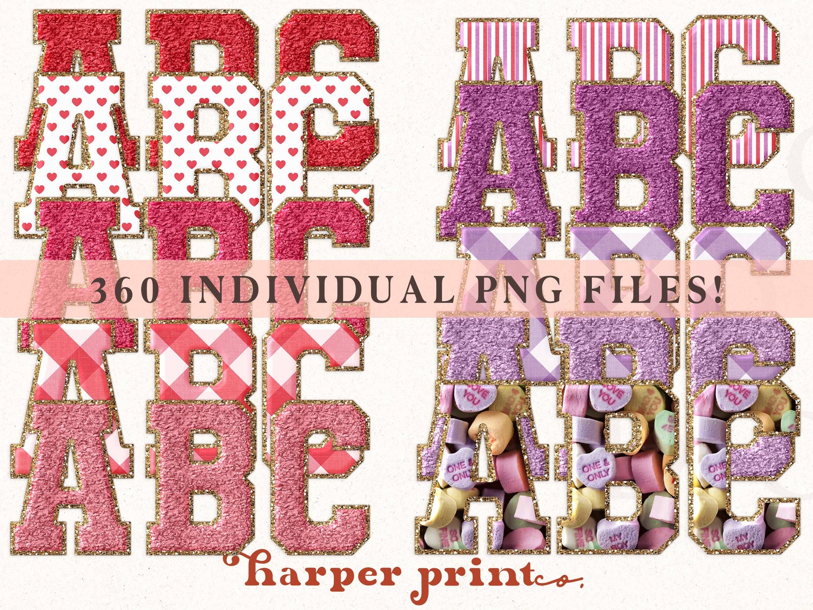Valentines Faux Chenille Alphabet PNG Varsity Letters, Valentine ...
