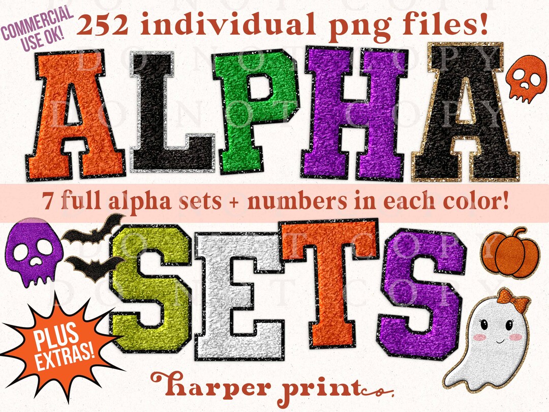 Faux Chenille Alphabet PNG Varsity Letters, Halloween Clipart & Patches ...