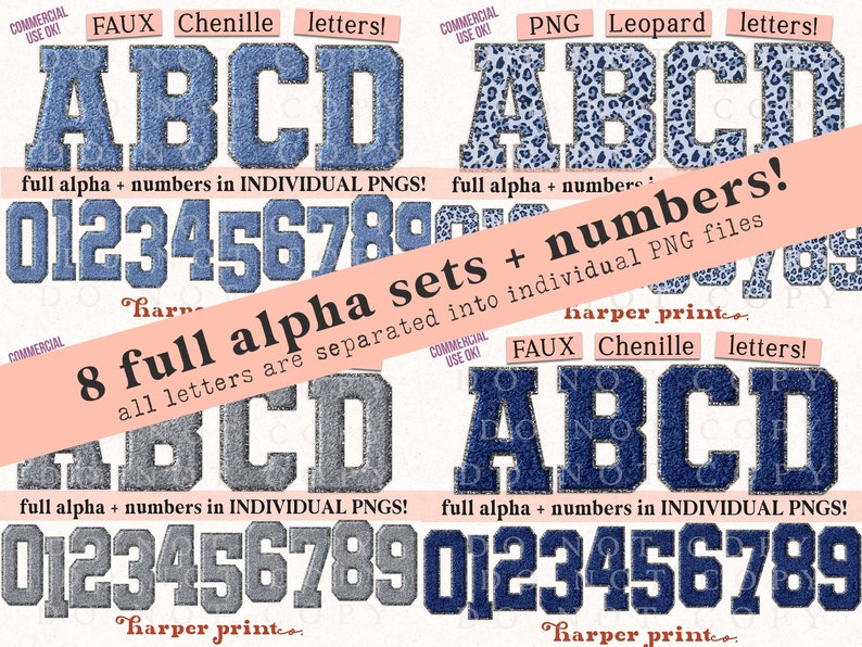 Alphabet Chenille Patch Letters Clipart PNG Bundle Varsity Font ...