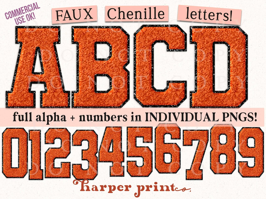 Orange and Black Faux Chenille Alphabet PNG Varsity Letters Alpha Pack ...