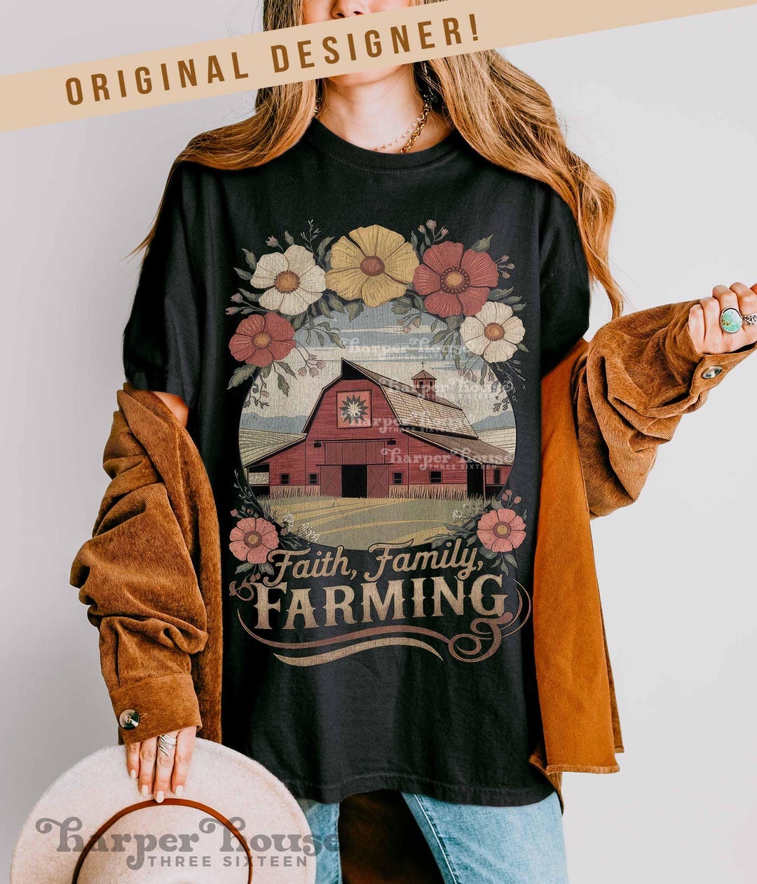 Faith Family Farming PNG Fintage DTF Transfer Designs Boho Floral PNG Vintage Farmer Sublimation ...