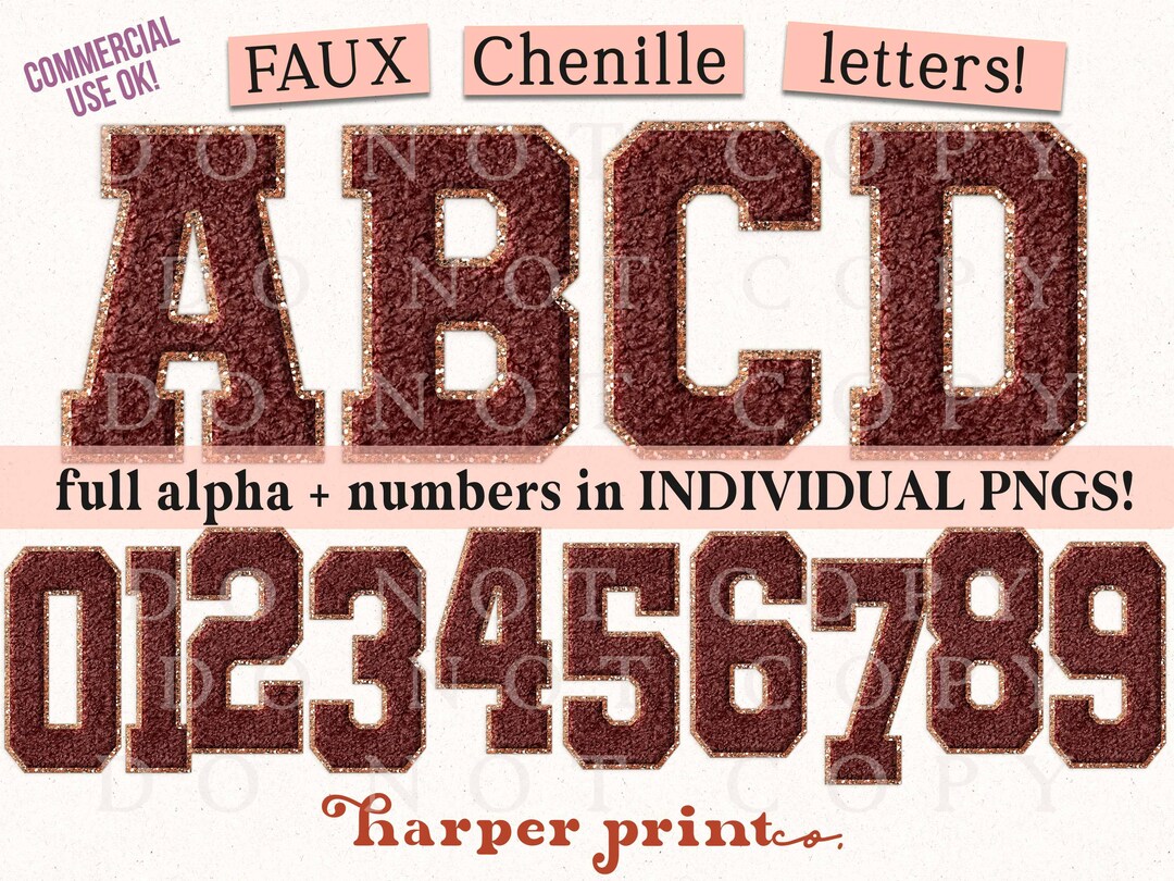 Maroon Faux Chenille Alphabet PNG Varsity Letters, Sublimation Designs ...
