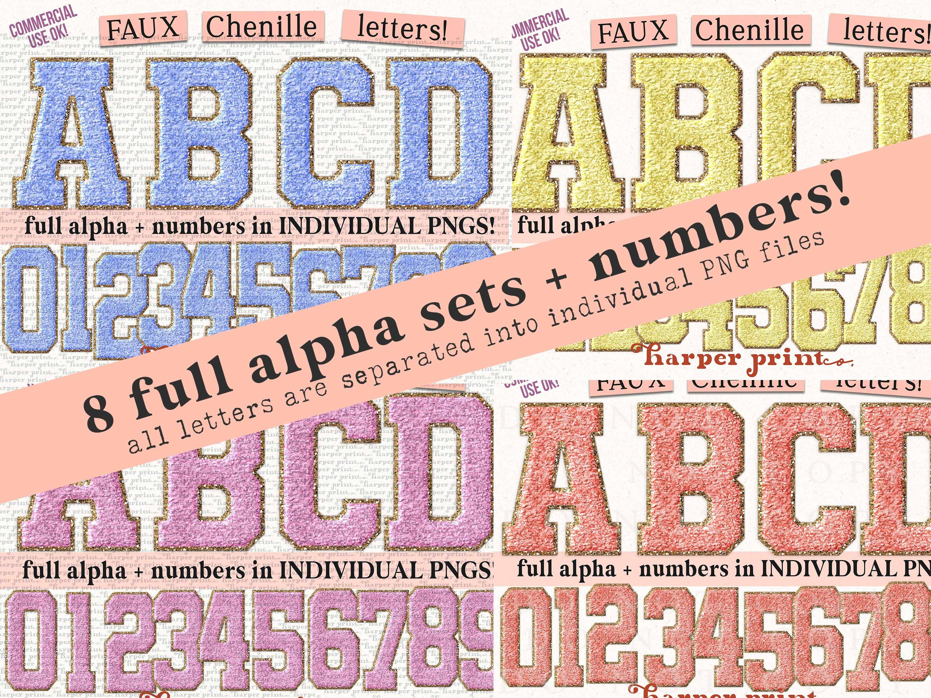 Pastel Faux Chenille Alphabet PNG Varsity Letters, Sublimation Designs ...