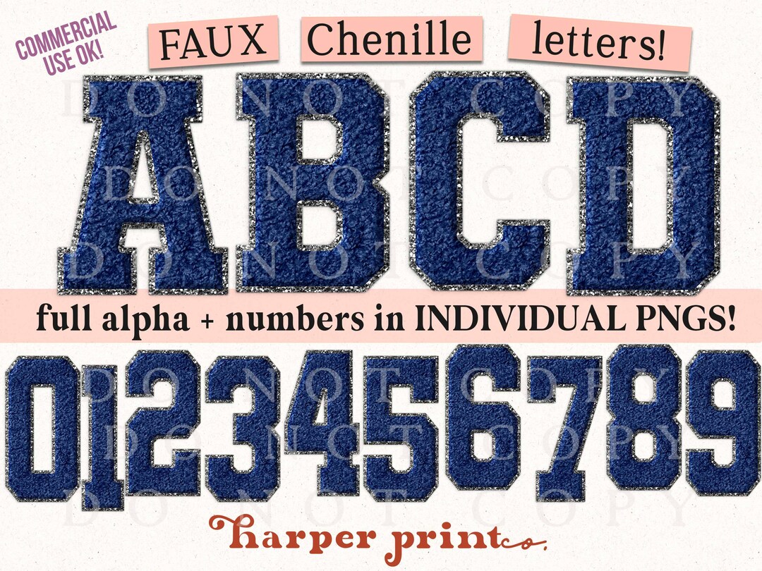 Navy Blue Faux Chenille Alphabet PNG Varsity Letters, Sublimation ...