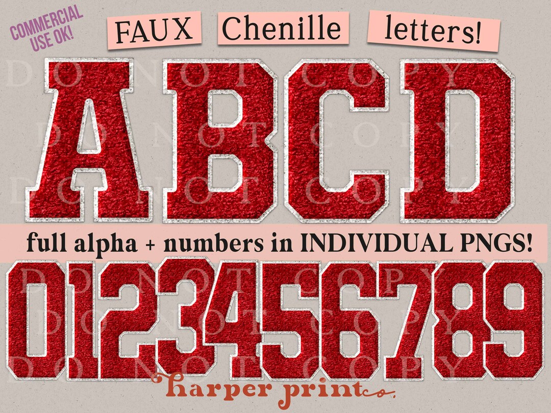 Red and White Faux Chenille Alphabet PNG Varsity Letters, Christmas ...