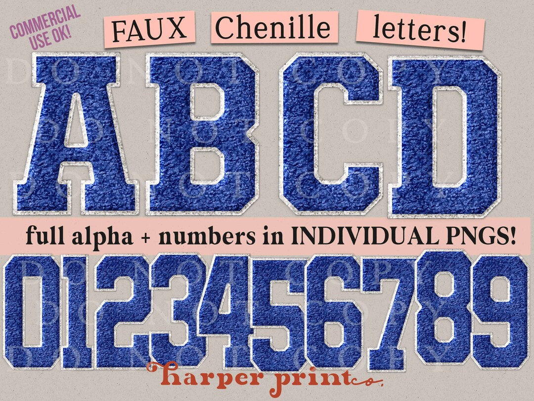 Royal Blue and White Faux Chenille Alphabet PNG Varsity Letters ...