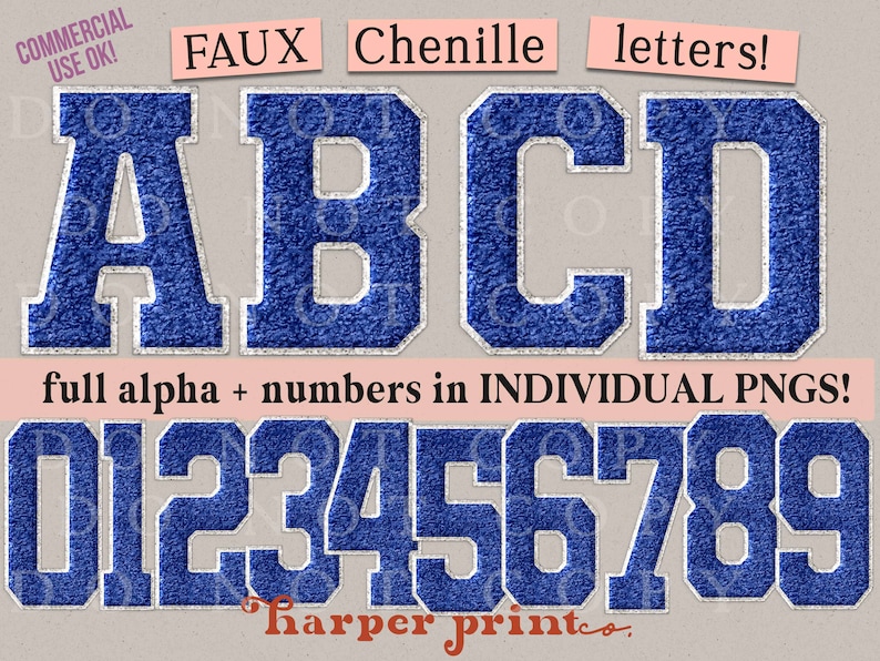 Royal Blue and White Faux Chenille Alphabet PNG Varsity Letters ...
