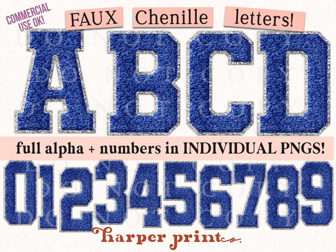 Royal Blue & Silver Faux Chenille Alphabet PNG Varsity Letters ...