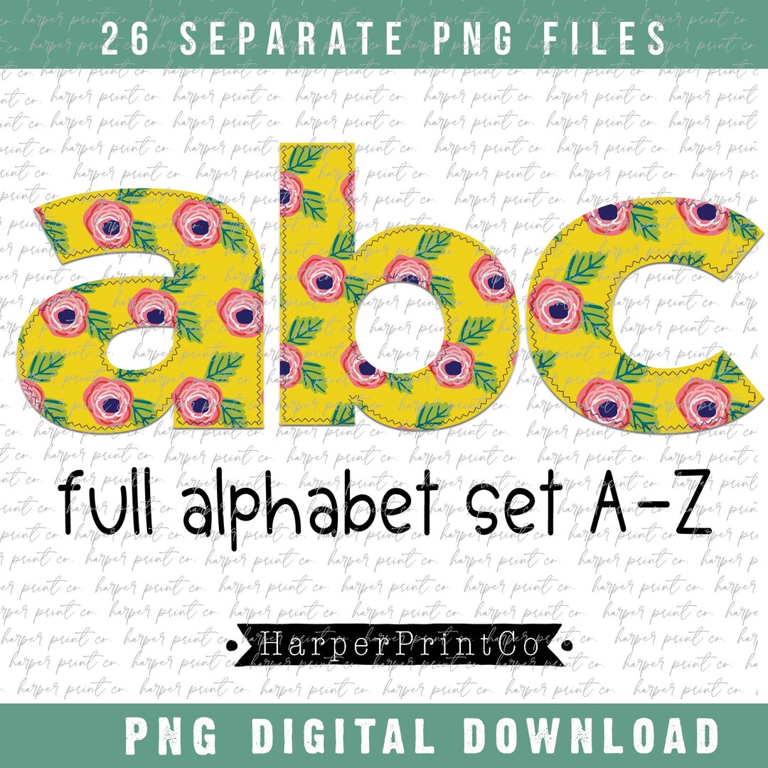 Floral Alphabet Clipart Mustard Yellow Printable Letters for ...