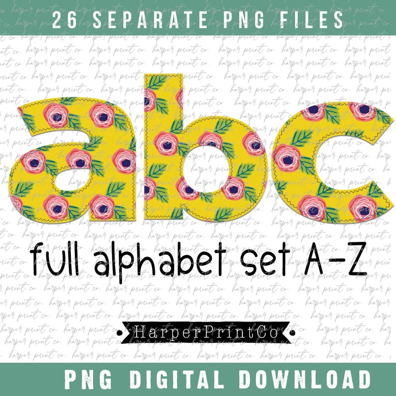Floral Alphabet Clipart Mustard Yellow Printable Letters for ...