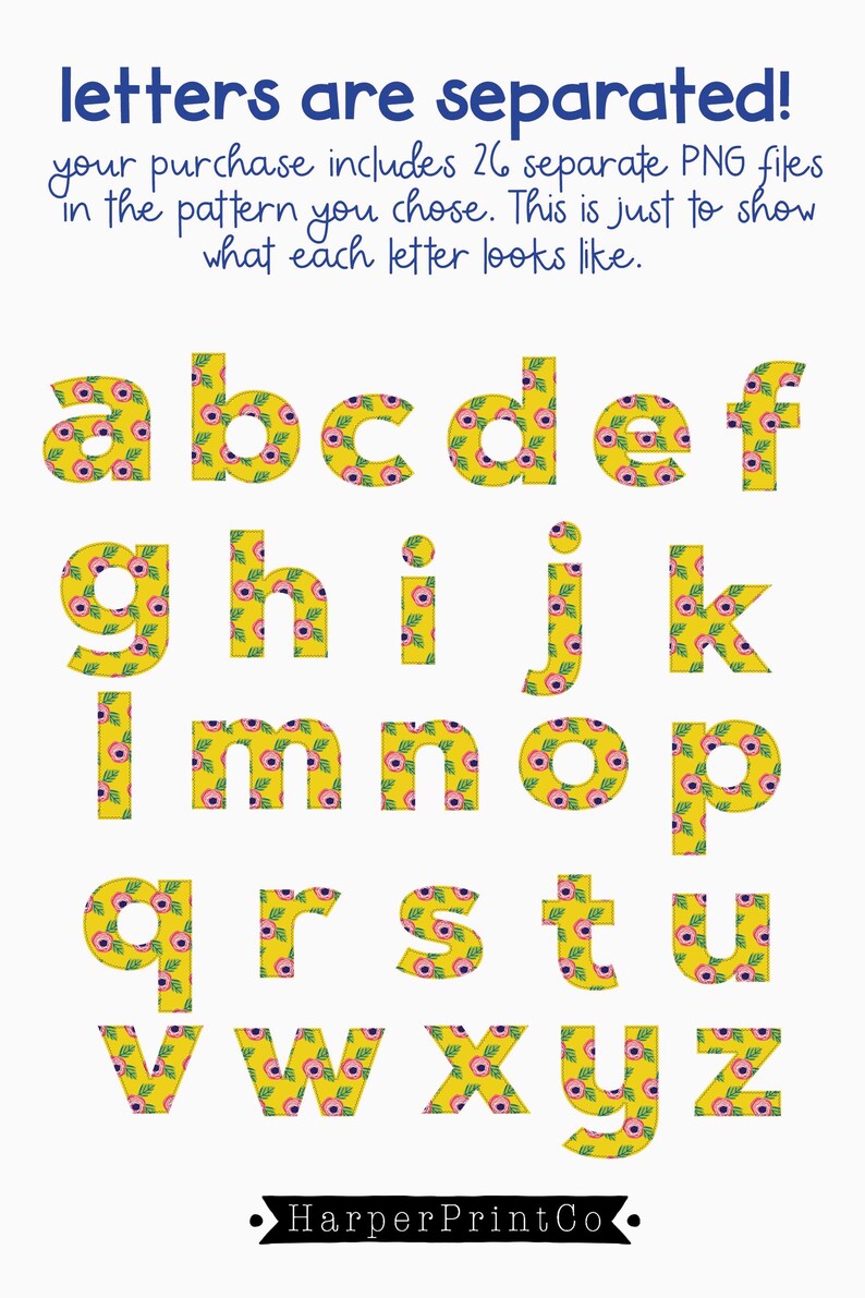 Floral Alphabet Clipart Mustard Yellow Printable Letters for - Etsy