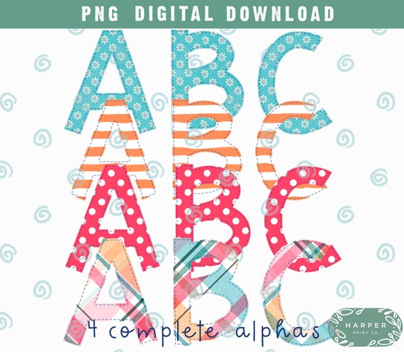 Alphabet PNG Faux Applique Font Letters Sublimation Designs - Etsy