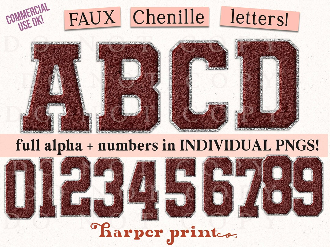 Maroon Burgundy and Silver Faux Chenille Alphabet PNG Varsity Letters ...