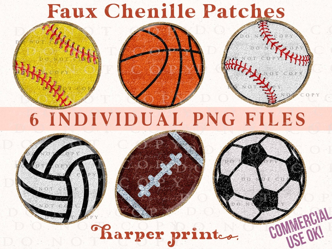 Sports Ball PNG Sublimation Designs Bundle Faux Chenille Patches Sports Clip Art Baseball PNG ...