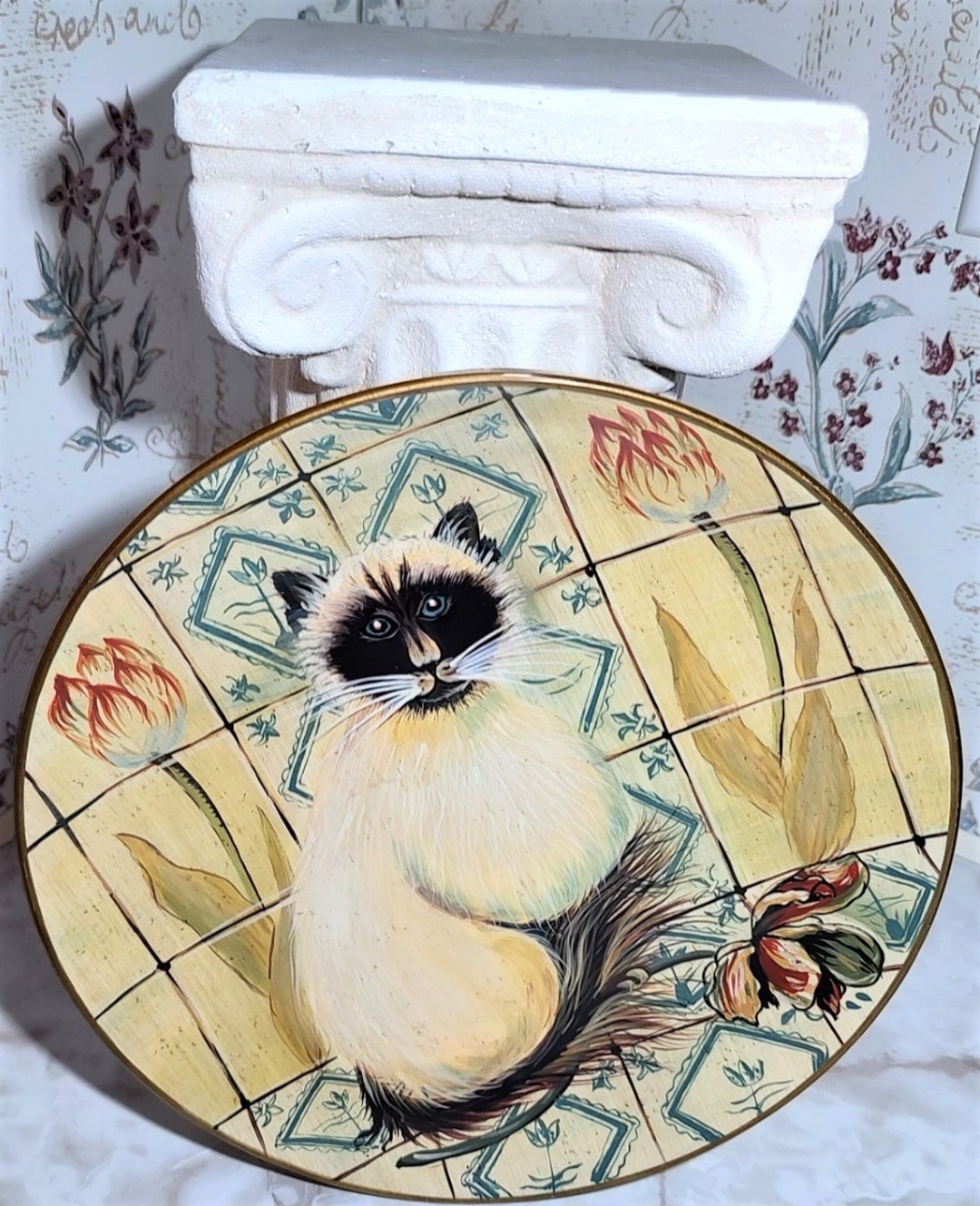 Tam San Designs Collectible Round Plate Hand Painted Cat Birman Kitty ...