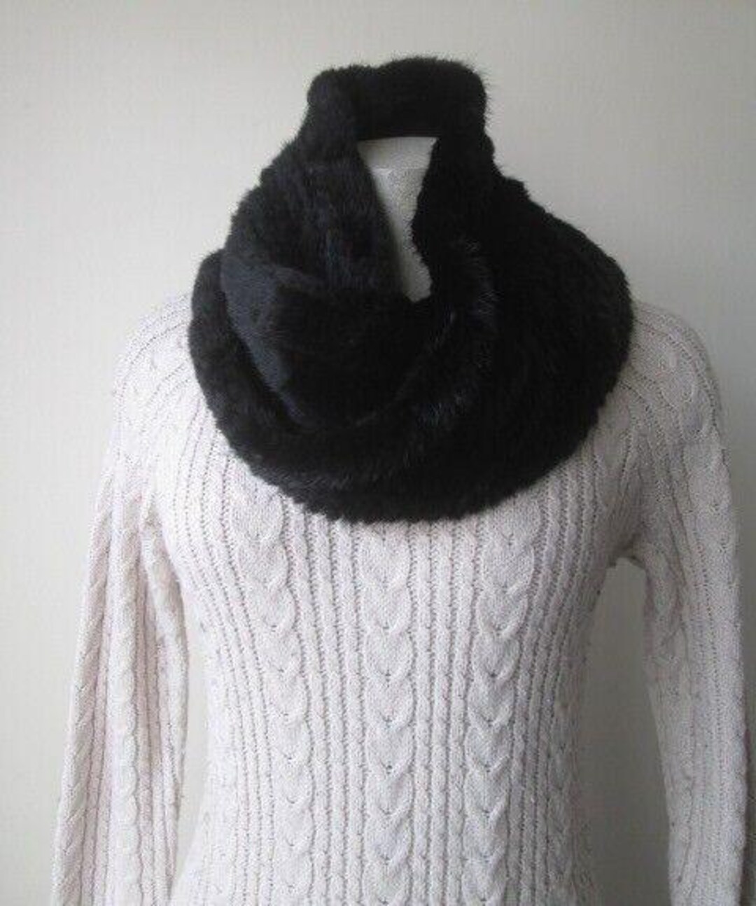 Women's New Black Knitted Mink Fur Tube Infinity Wrap Stole Scarf ...