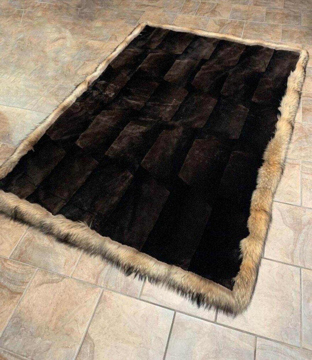 NEW Sheared Beaver Fur Blanket With Finn Raccoon Throw Rug Bedspread 80 ...