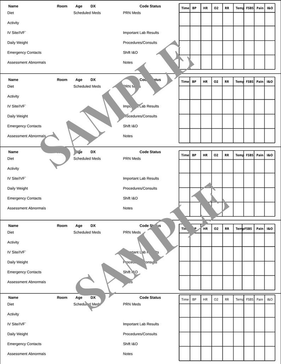 Nurse Report Sheet Five Patient - Etsy