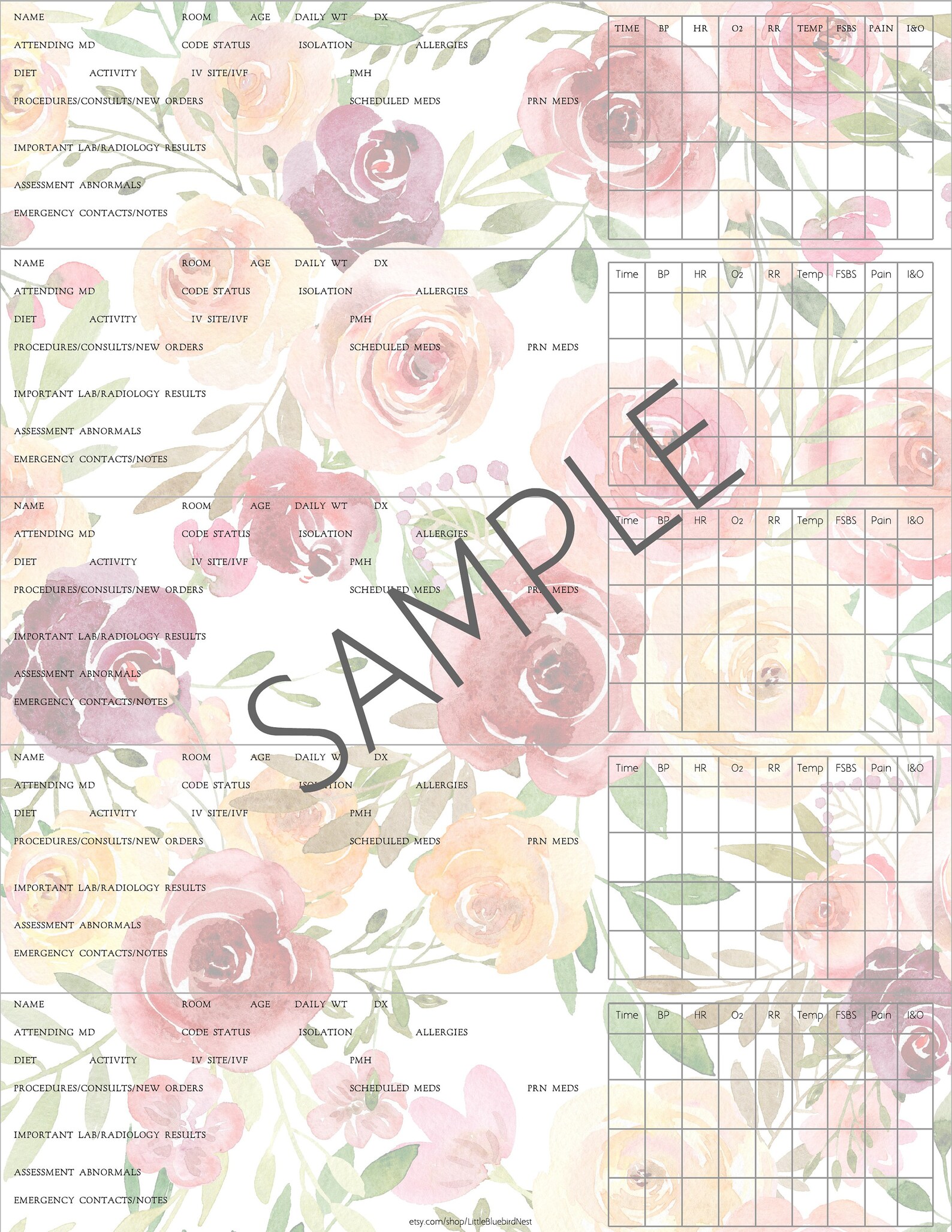 Nurse Report Sheet - Five Patient - SET of 5 - Etsy Canada