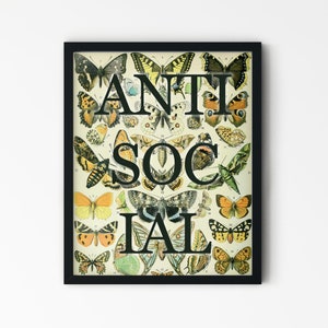 ANTISOCIAL Butterfly Humor Funny Silly Comic Saying Club Quote Old ...