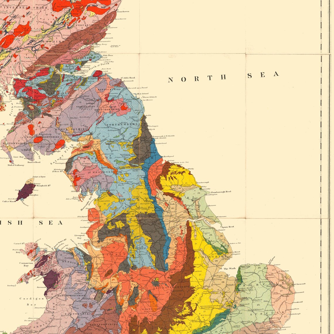 Geological Map of the British Islands by J.J.H. Teall 1912 Famous ...
