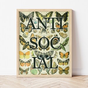 ANTISOCIAL Butterfly Humor Funny Silly Comic Saying Club Quote Old ...