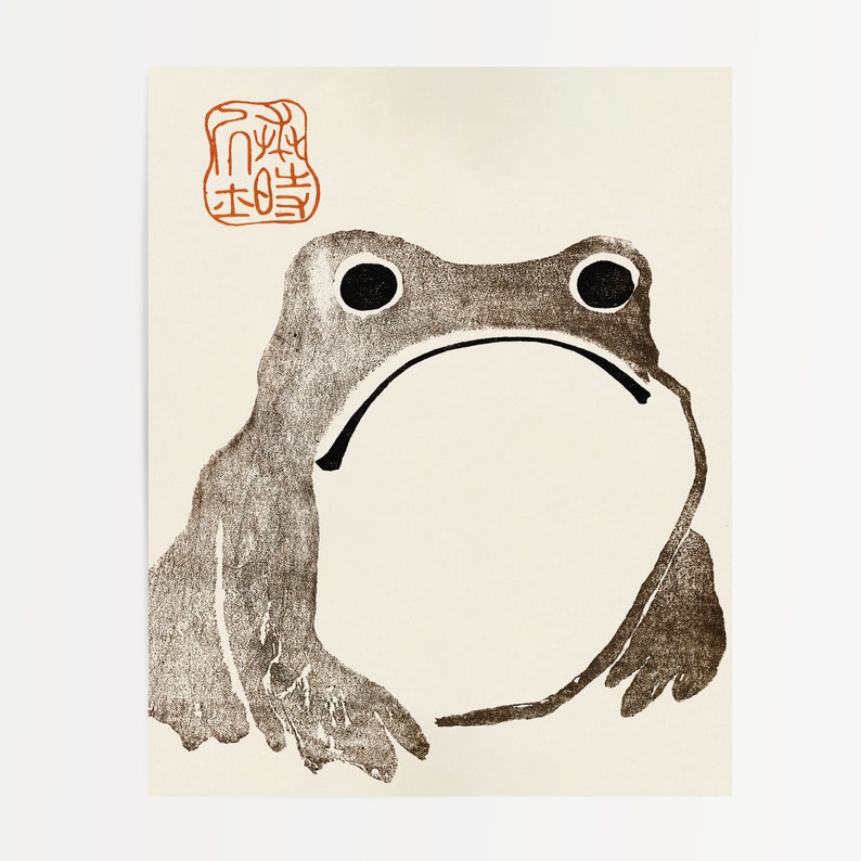 Cute Frog Drawing Japanese Art Vintage Wall Decor Grumpy - Etsy