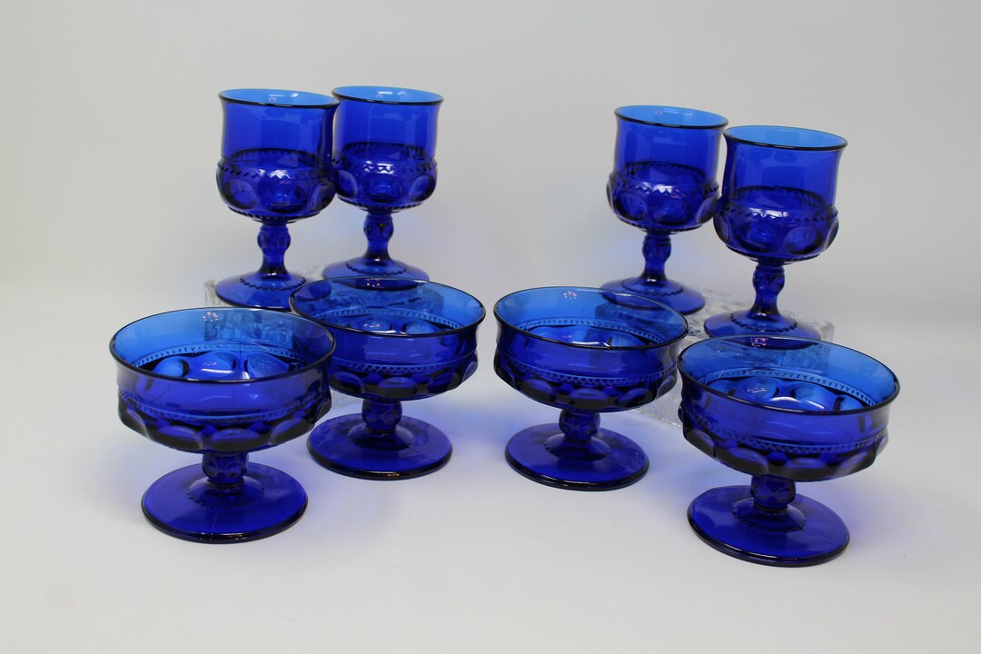Cobalt King's Crown Thumbprint by Colony Glass, Coupes and Wine Goblets ...