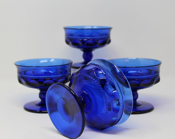Cobalt King's Crown Thumbprint Set of 4 Tall Sherbet/champagne Coupes ...