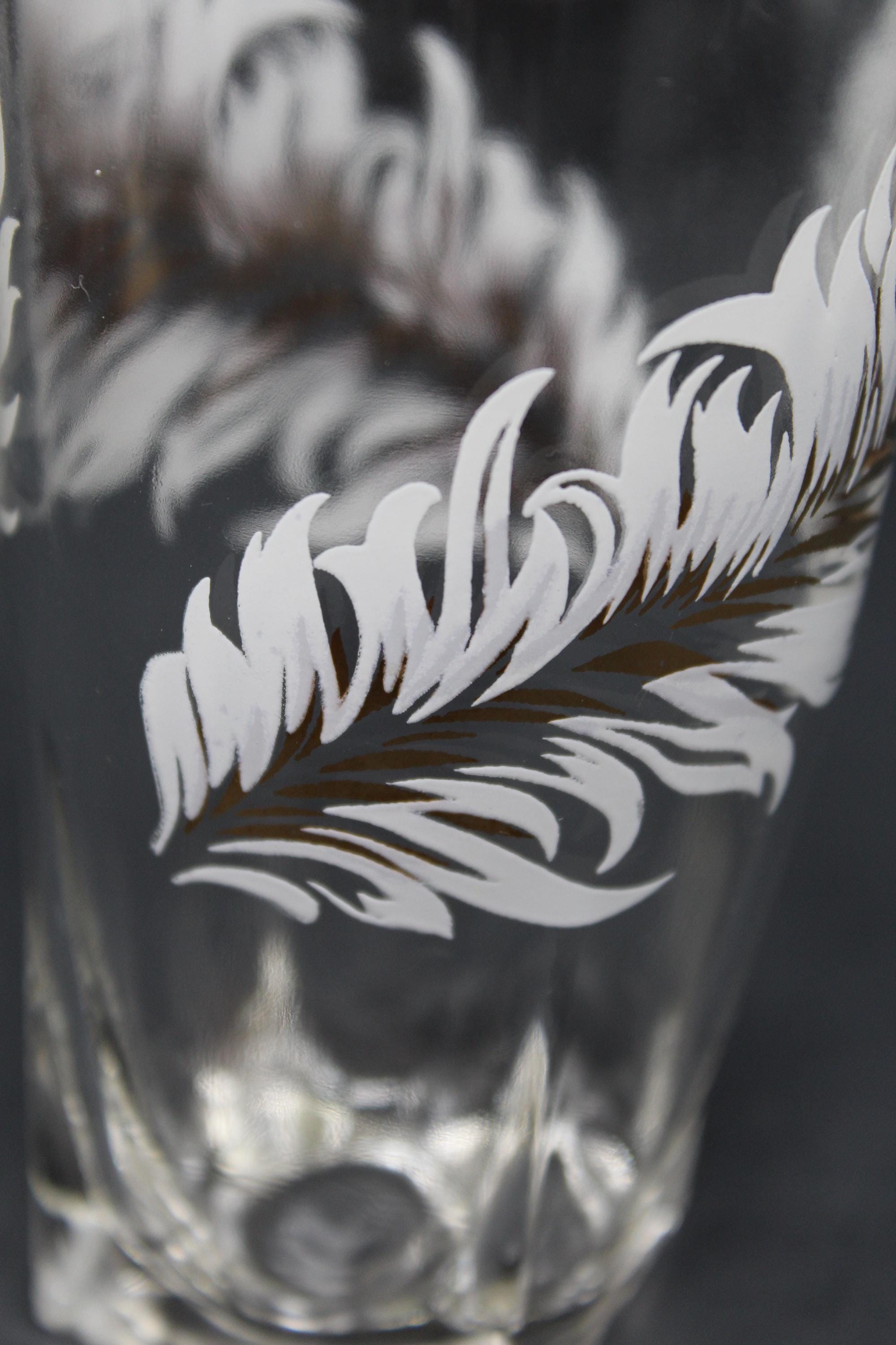 Set of 8 MCM White & Gold Feather, Square Based Glasses - Etsy