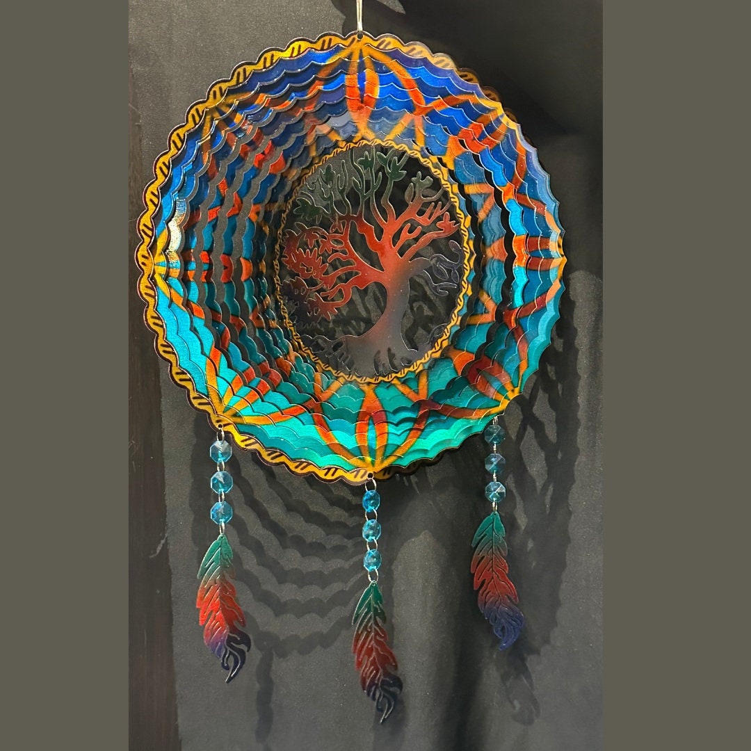 Tree of Life Wind Spinner W Feathers. Home and Garden - Etsy
