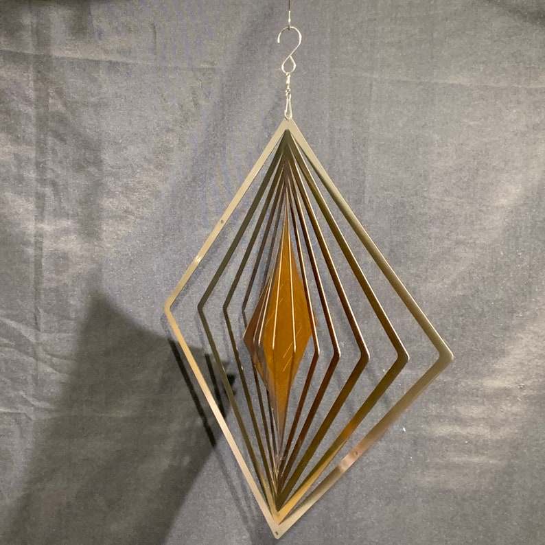 SQUARE Wind Spinner 12 and TAIL With 2 Crystal Ball. Silver&gold Color ...