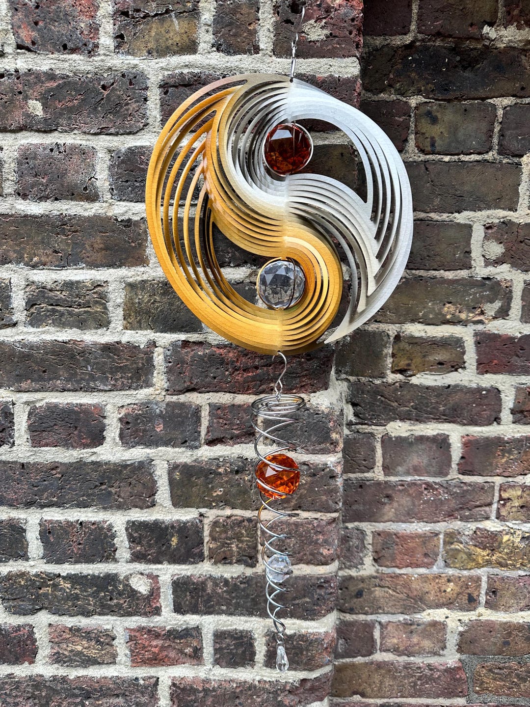 YIN YANG Wind Spinner With Crystal Balls Twister. Spinning Decoration ...