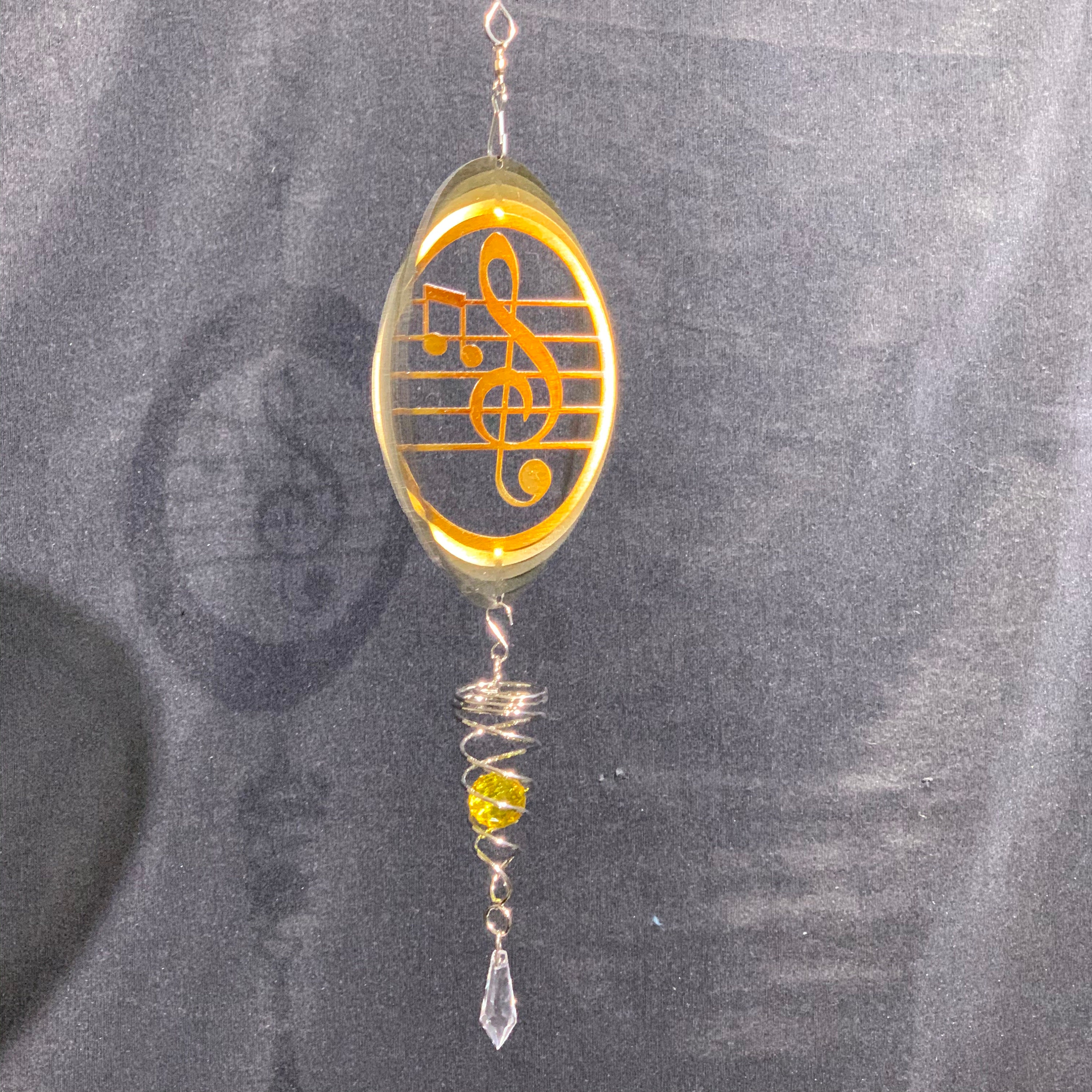 MUSIC NOTE Wind Spinner and Mini Tail With Crystal Ball. Silver&gold ...