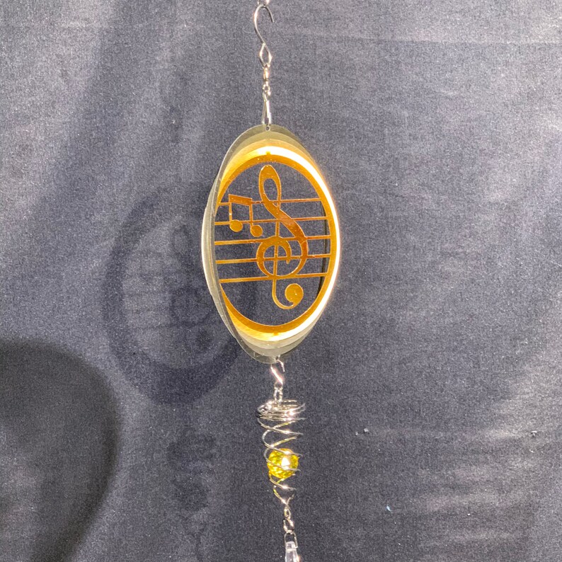 MUSIC NOTE Wind Spinner and Mini Tail With Crystal Ball. Silver&gold ...