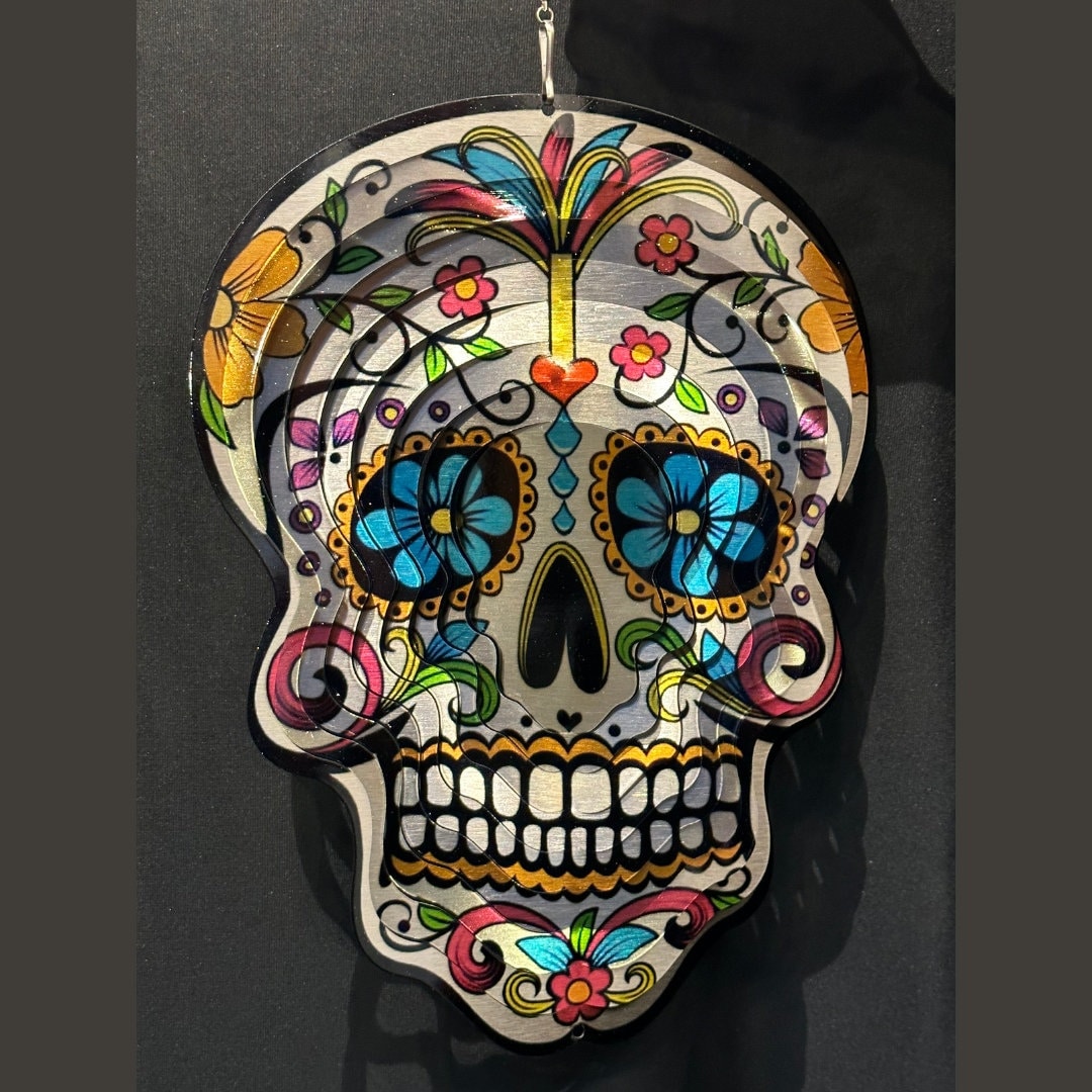 Mexican SUGAR SKULL Wind Spinner. Spinning Decoration.metal Wind ...