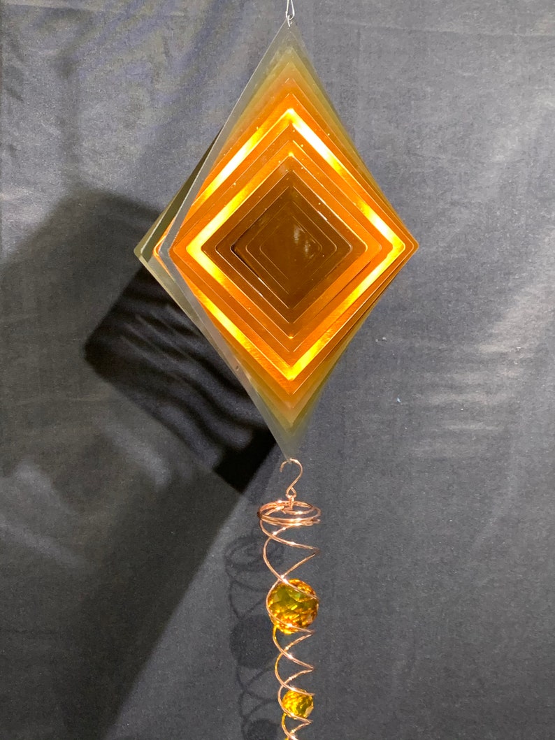 SQUARE Wind Spinner 12 and TAIL With 2 Crystal Ball. Silver&gold Color ...