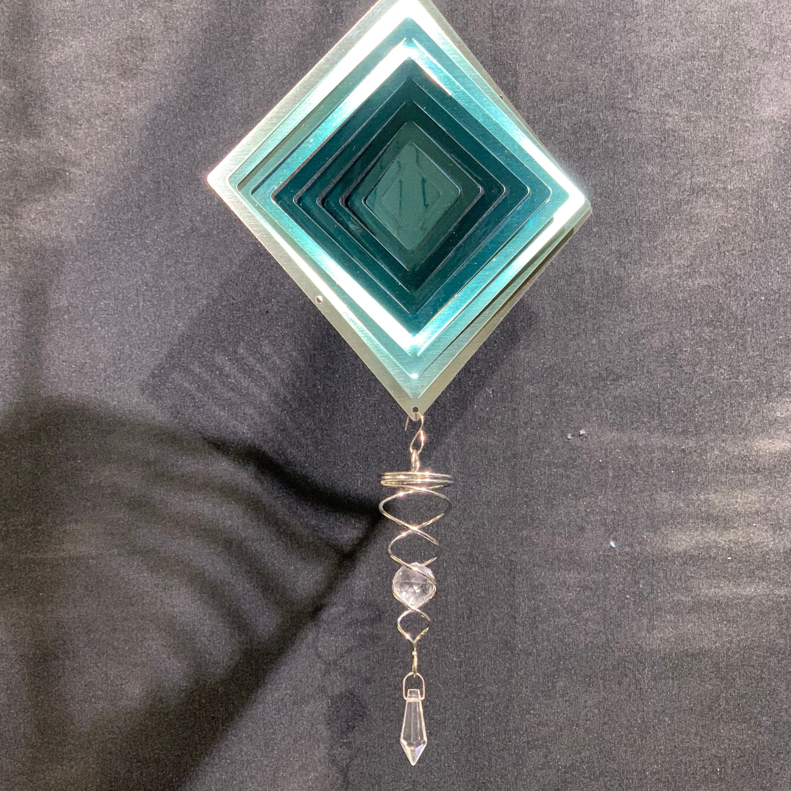 SQUARE Wind Spinner and Mini Tail With Crystal Ball. Silver&blue Color ...