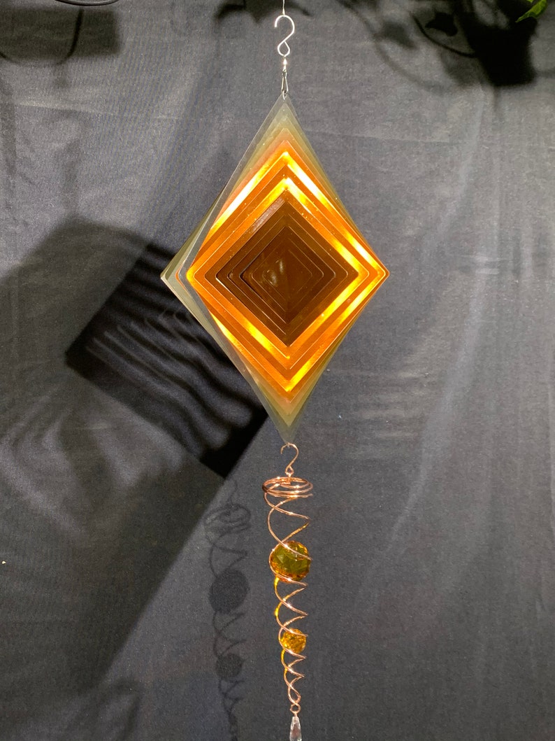 SQUARE Wind Spinner 12 and TAIL With 2 Crystal Ball. Silver&gold Color ...