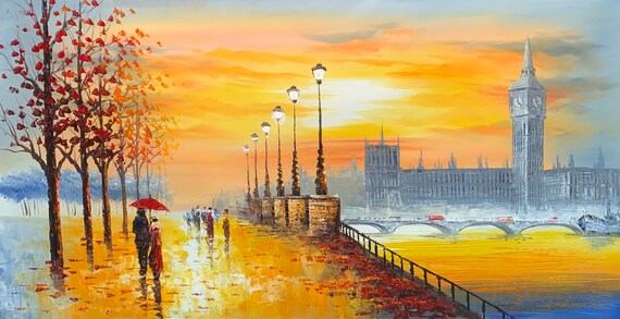Sunset Over London Oil Painting on Canvas. Hand-painted - Etsy