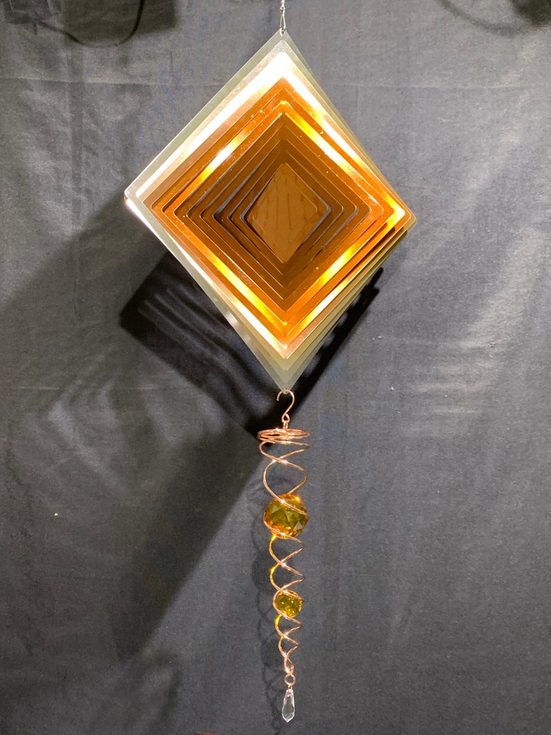 SQUARE Wind Spinner 12 and TAIL With 2 Crystal Ball. Silver&gold Color ...