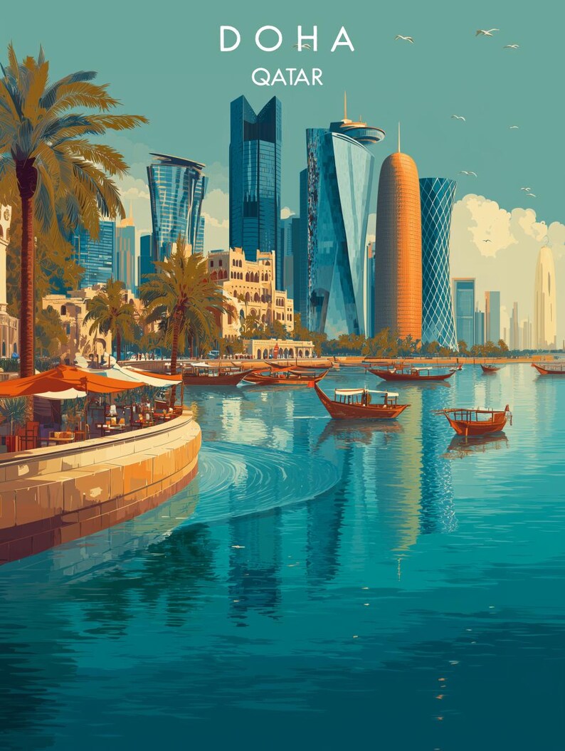 Doha Qatar Skyline Art Print: Minimalist Cityscape, Modern Architecture ...