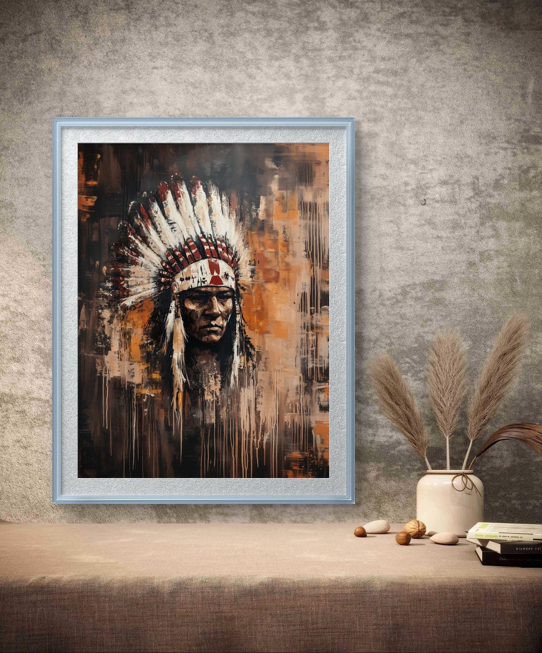 Native American Warrior Wall Art – Dramatic Tribal Chief Portrait With ...