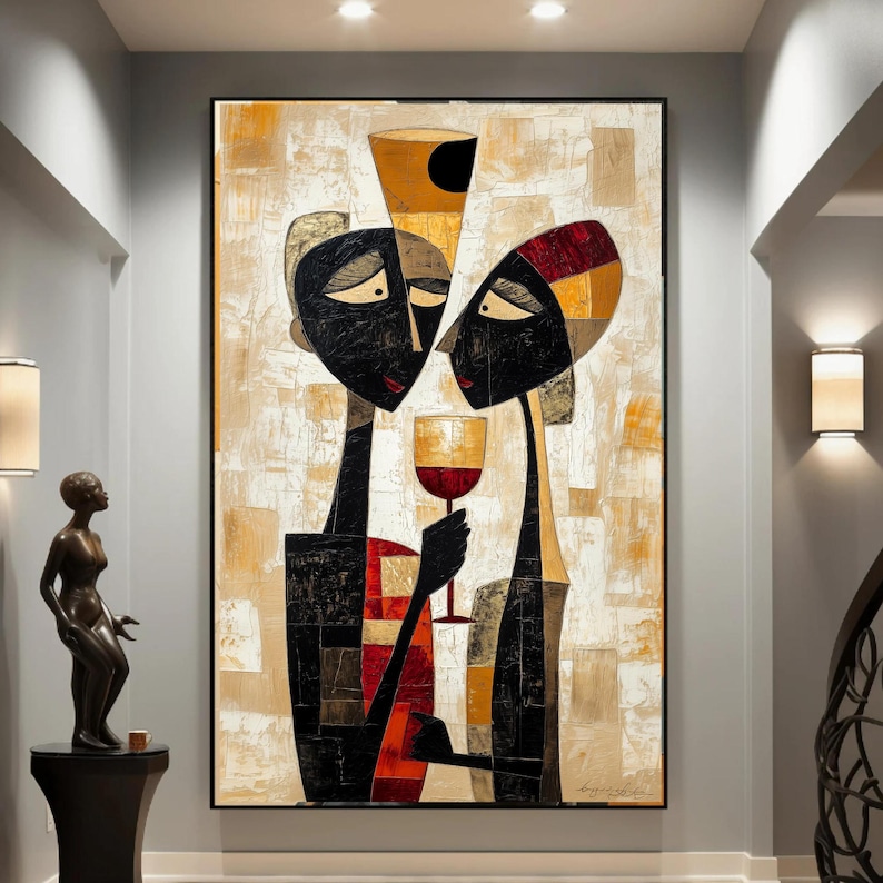 Cubist Couple Wine Art Print: Romantic African Decor (digital Download ...