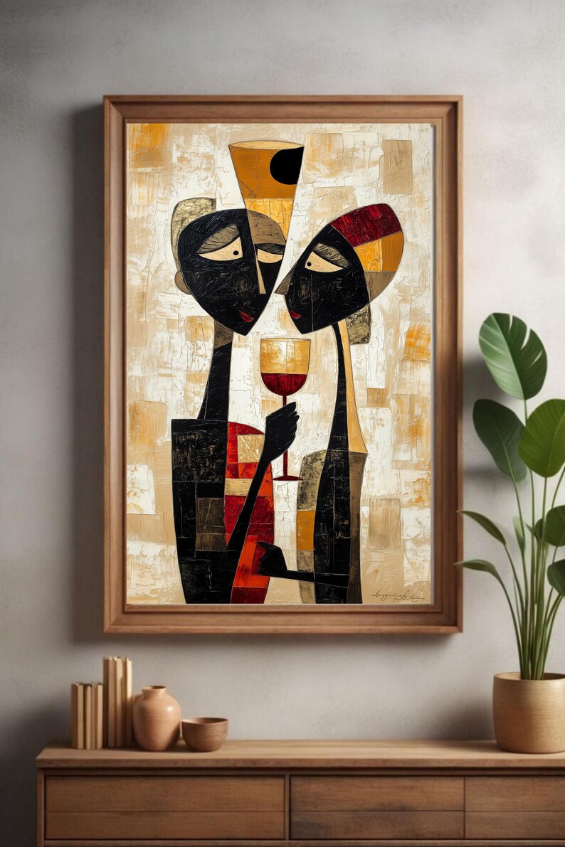 Cubist Couple Wine Art Print: Romantic African Decor (digital Download ...