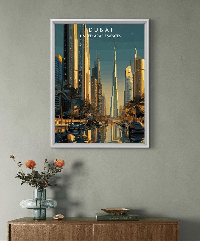 Dubai Skyline Vector Art Print: Burj Khalifa, UAE Architecture (digital ...