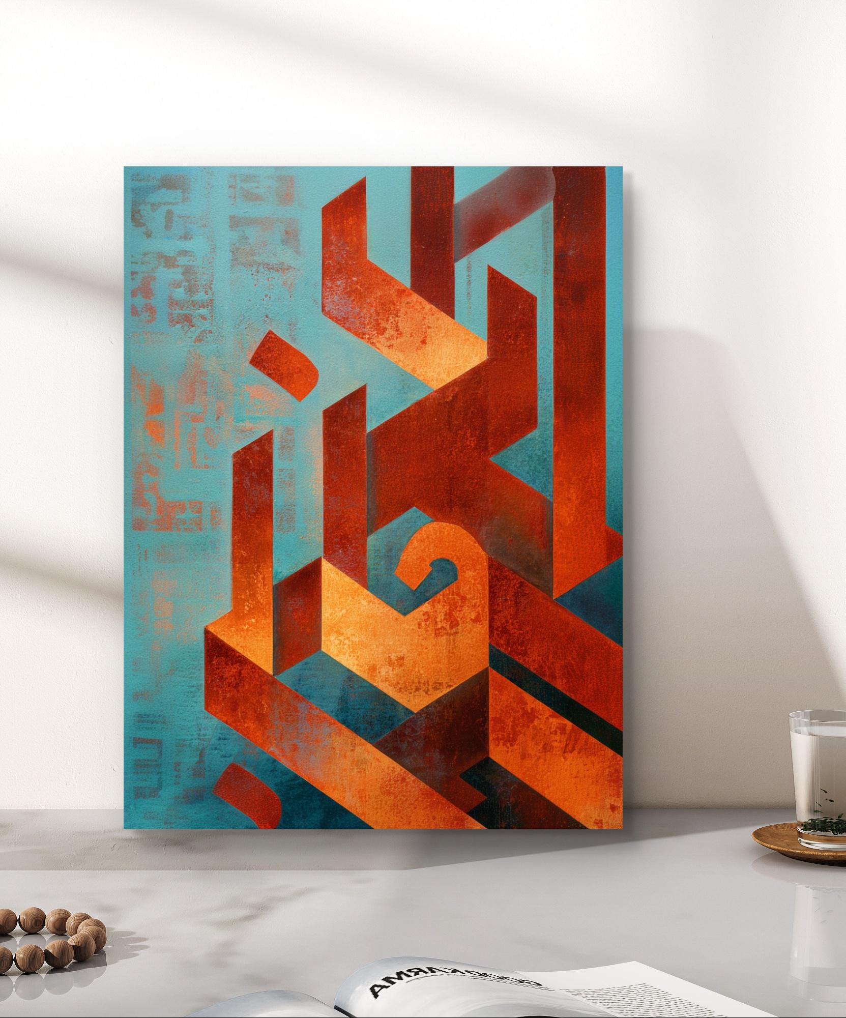 Minimalist Arabic Calligraphy Art: Retro Geometric Oil Painting ...