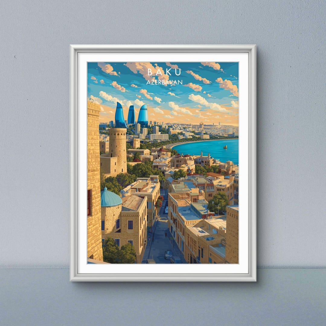 Baku Azerbaijan Poster: Vintage Travel Print, Old City & Flame Towers ...
